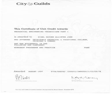 City & Guilds Engineering Achievement Certificate