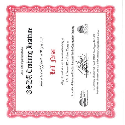 OSHA 500 Certificate | PDF