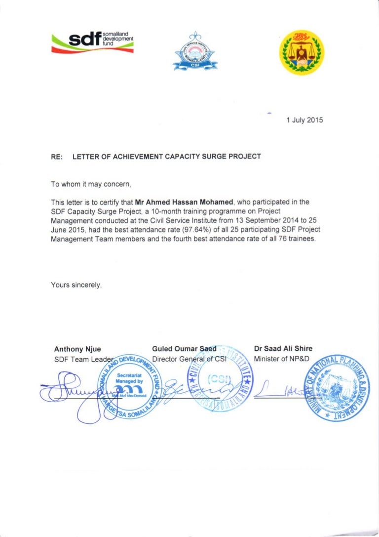 Letter of achievement CSP