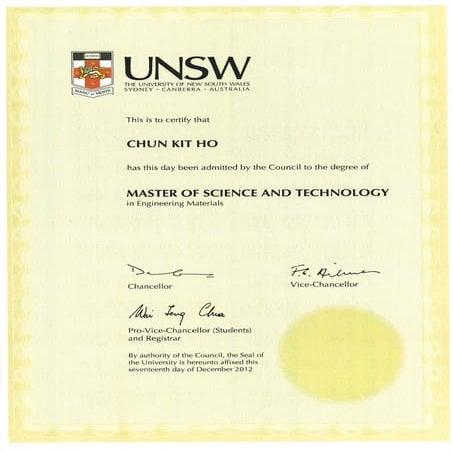 UNSW Certificate (MScTech) | PDF