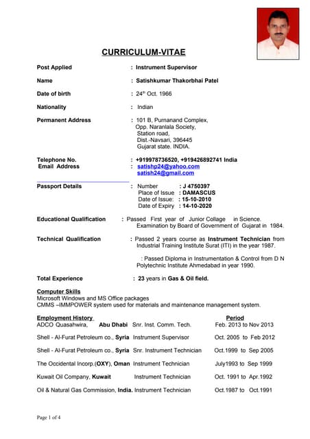 Instrumentation supervisor cv | DOC
