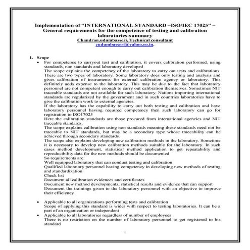Implementation of ISO 17025 -summary | PDF