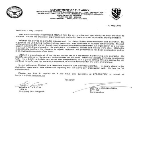 1SG Swantek LOR from Tom Burch | PDF