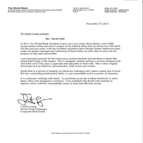 World Bank Reference Letter | PDF