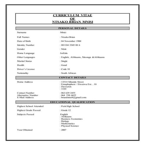 NTSAKO CV-3-1 (2) | DOCX | Careers