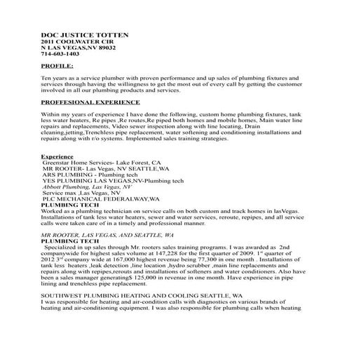 doc resume plumbing | PDF