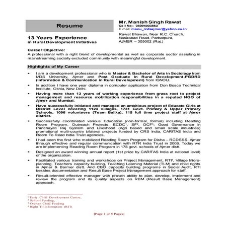Resume-updated (Manish Ajmer) | DOCX | Non-Profit Organizations ...