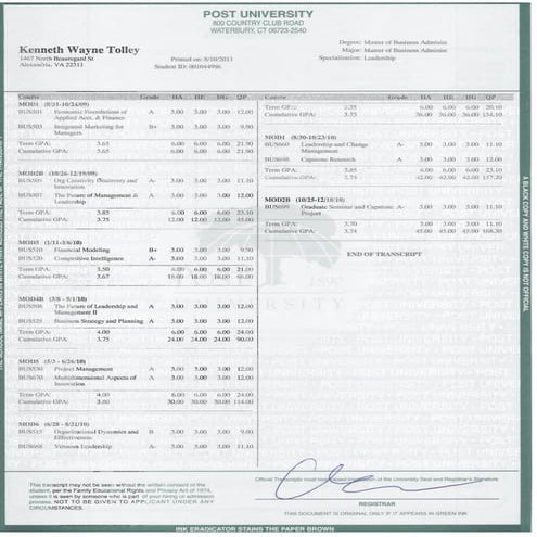 Post University Official Transcript (1) | PDF