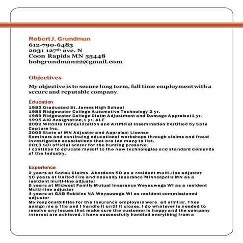 bob resume 2 | DOCX | Insurance | Personal Finance
