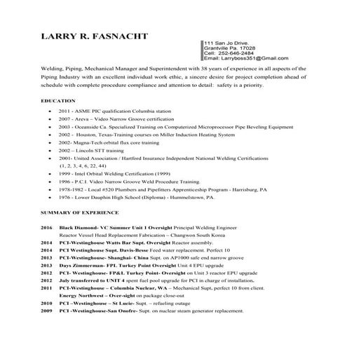 larry fasnacht resume | PDF