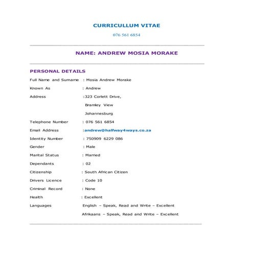 CURRICULUM VITAE OF Lulamile Lux Ncapayi | DOCX