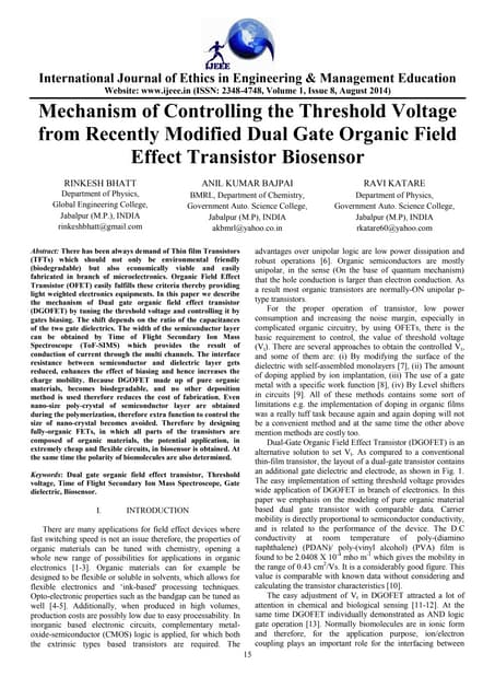 Organic Field Effect Transistor | PDF | Chemistry | Science