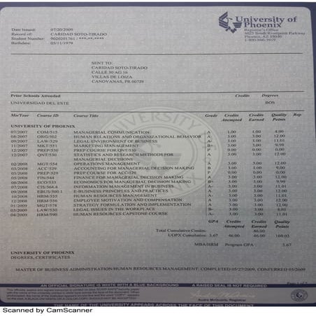 MBA TRANSCRIPT CARIDAD | PDF