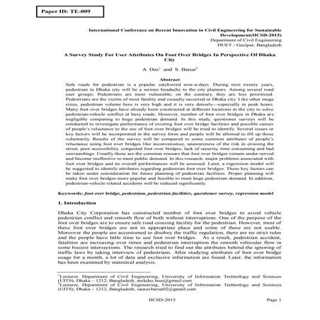 TE 009,A Survey Study For User Attributes On Foot Over Bridges In ...
