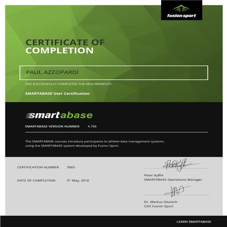Smartabase User Cert_Paul Azzopardi | PDF