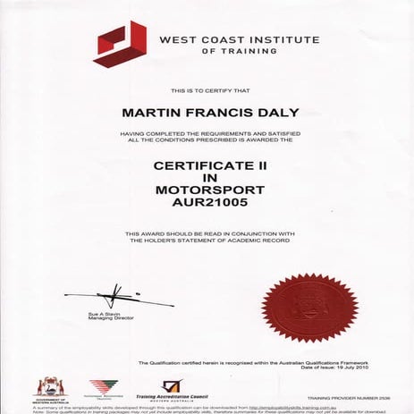 Certificate 2 Motorsports | PDF