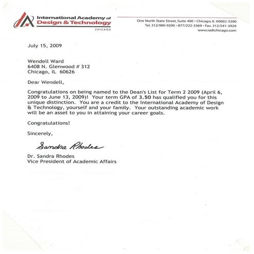 Deans list letter | PDF