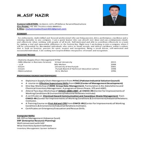 Asif Nazir CV | DOCX | Logistics | Business