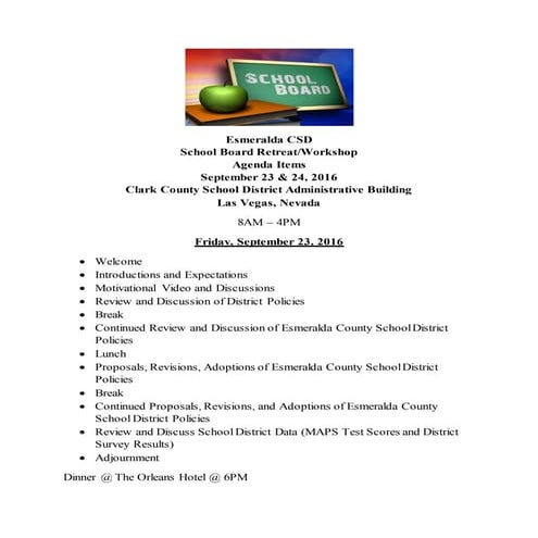 Fall 2016 School Board Workshop Agenda Docx