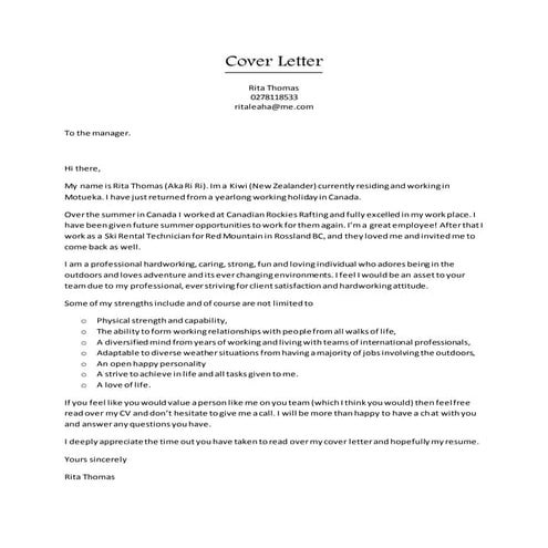 Rita CV & Cover letter combo | PDF