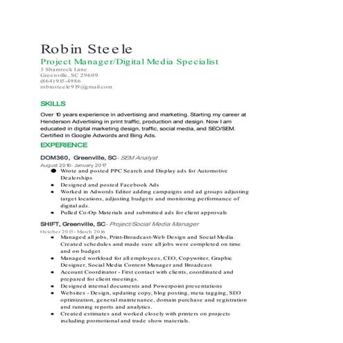 Robin Steele Resume 2017 | PDF | Advertising Industry | Industries