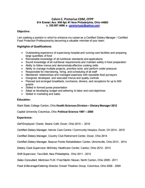 Cory resume | DOCX | Food Industry | Industries