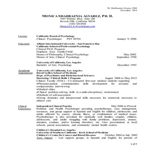 CV Monica Shahbaznia - November 2014 | PDF