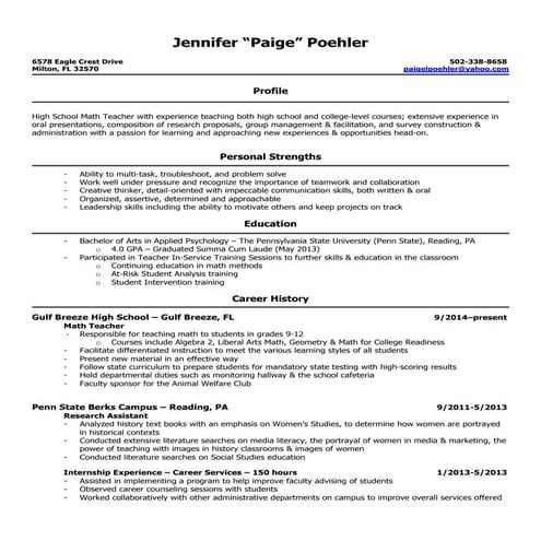 Resume Prideaux Private Sector | DOCX