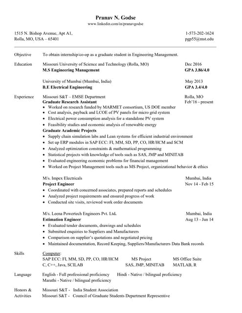 Pranav Godse Resume | PDF Pranav Godse Resume | PDF