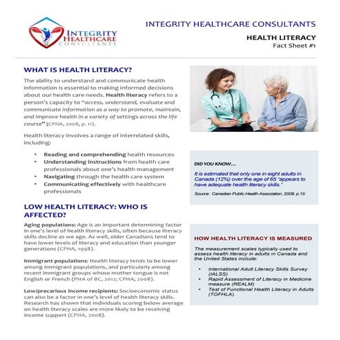 Health Literacy fact sheet WITH CASE STUDIES | PDF