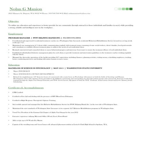 Nolan G Manion Resume | PDF
