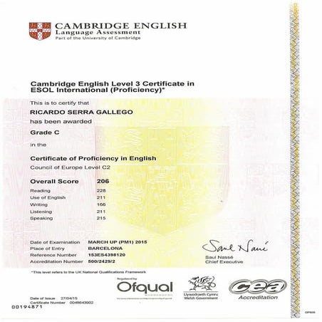 Certificate of Proficiency in English 2015March28 | PDF | Education