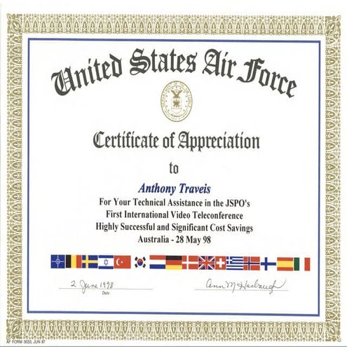 Tony Traveis - USAF Certificate of Appreciation | PPT