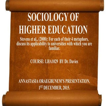 SOCIOLOGY OF HIGHER EDUCATION PRESENTATION | PPT