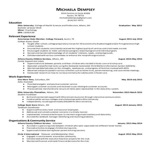 Michaela's Resume | DOCX | Daycare and Pre-School | Parenting