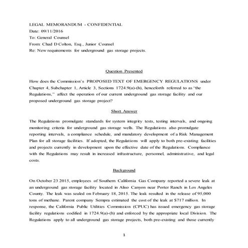 Natural Gas Storage Sample Memo | DOCX