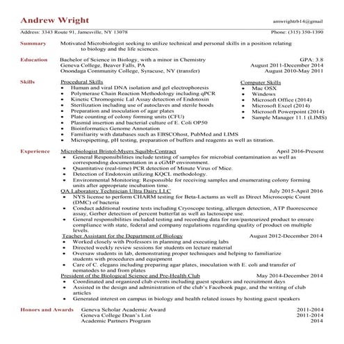 Wright_Andrew_Resume | PDF | Biotech and Biomedical Industry | Industries