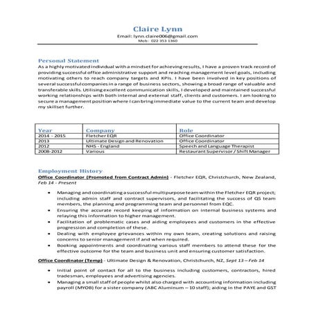 Claire Lynn - CV 07- 02-2015 | PDF
