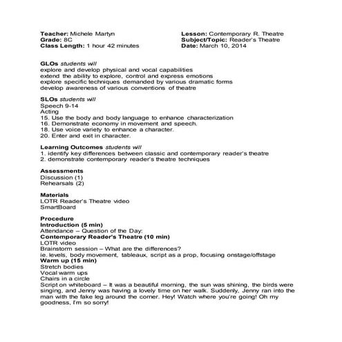 8 c classic vs contemporary readers theatre | DOCX