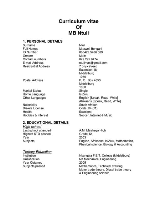 Curriculum Vitae of Mr Lindsay Clive Fritz | DOCX