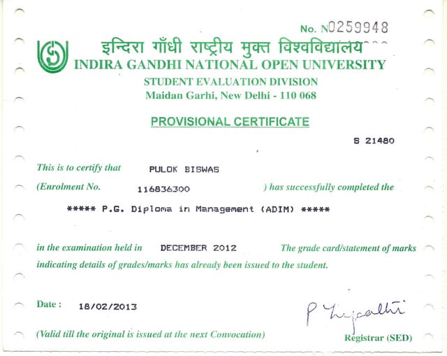 Ignou Mba Certificate