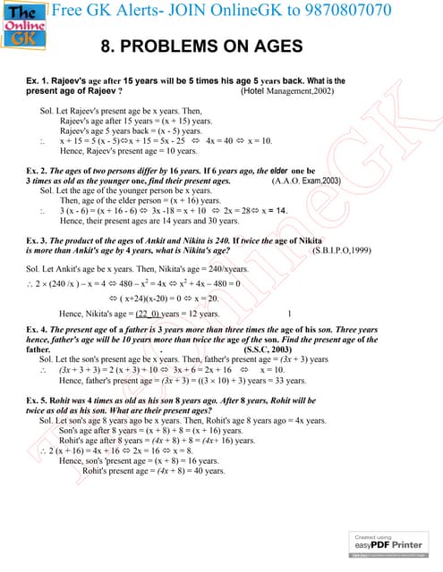 Algebra "Age Problem" | PPT | Games and Puzzles | Hobbies & Interests