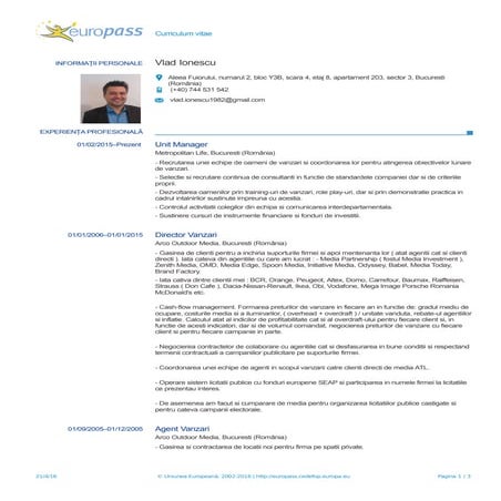 CV Vlad Ionescu Europass | PDF