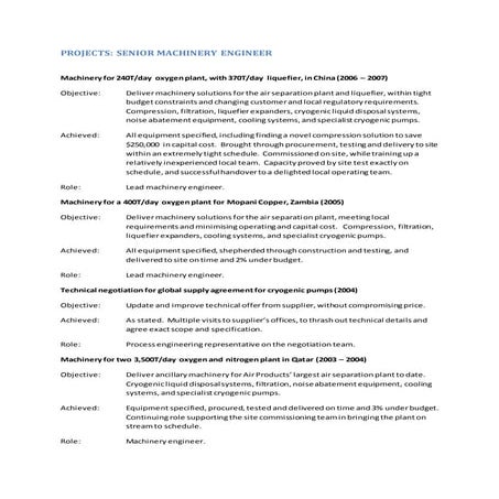 Projects - senior machinery engineer | DOCX