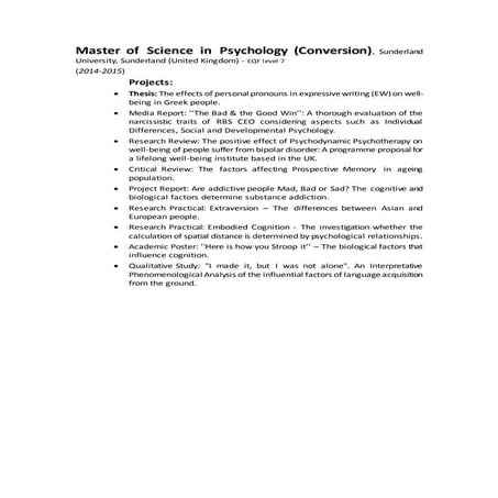 Master of Science in Psychology - Projects | DOCX