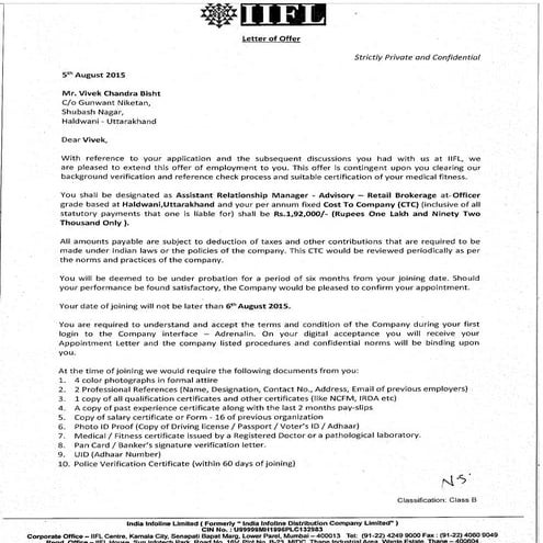 IIFL - Offer Letter | PDF
