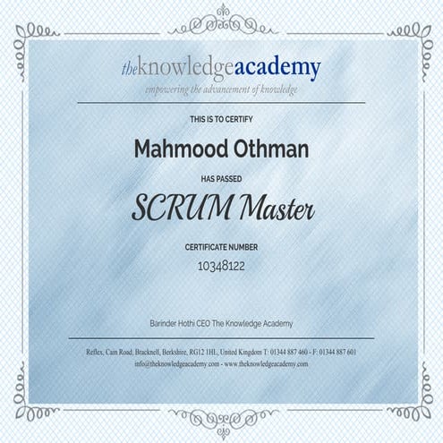 SCRUM-MASTER-Certification-M-Othman | PDF