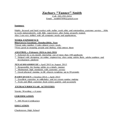 Zachary “Tanner” Smith - Resume | PDF