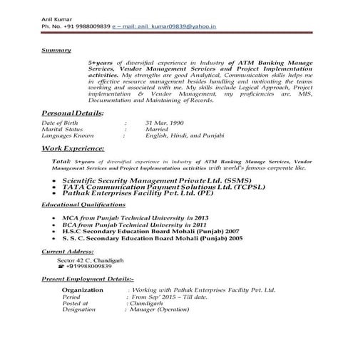 Resume - Anil kumar | PDF
