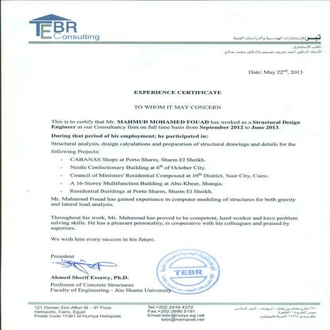 04-TEBR CONSULTING (EXPERIENCE CERTIFICATE) | PDF